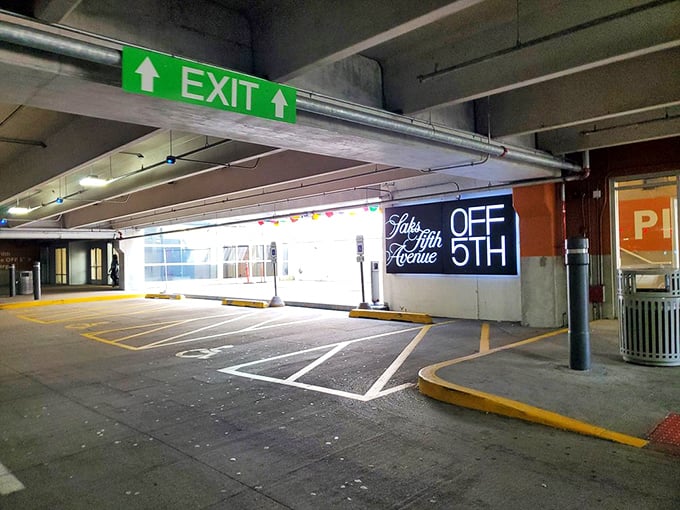 Even the parking garage has signage for Saks OFF 5TH, because your bargain journey begins before you've even turned off the engine.