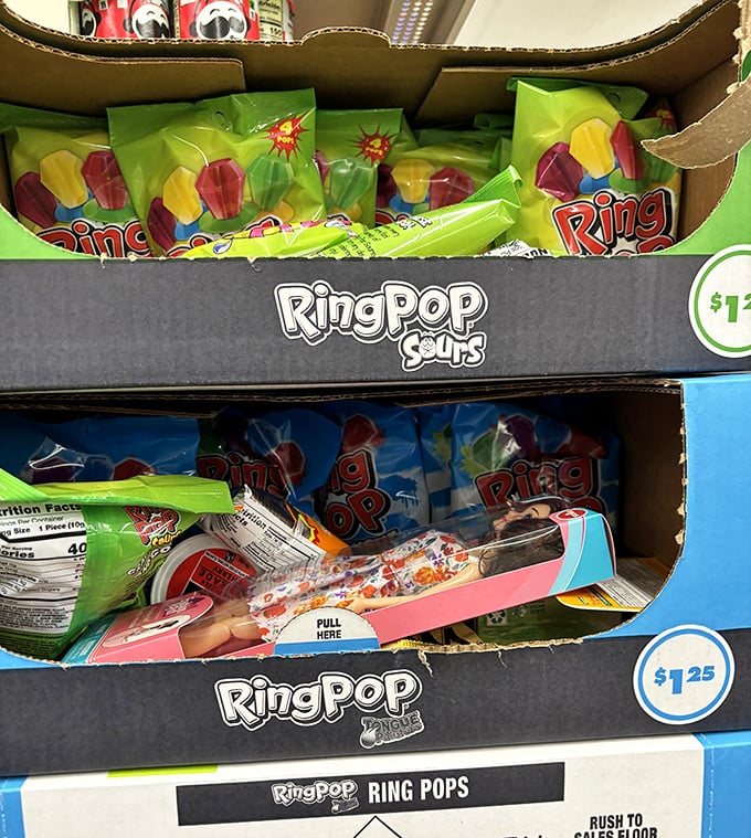 Nostalgic Ring Pops line the candy aisle, proving Dollar Tree's knack for delivering childhood favorites at prices that make Wisconsin shoppers smile.