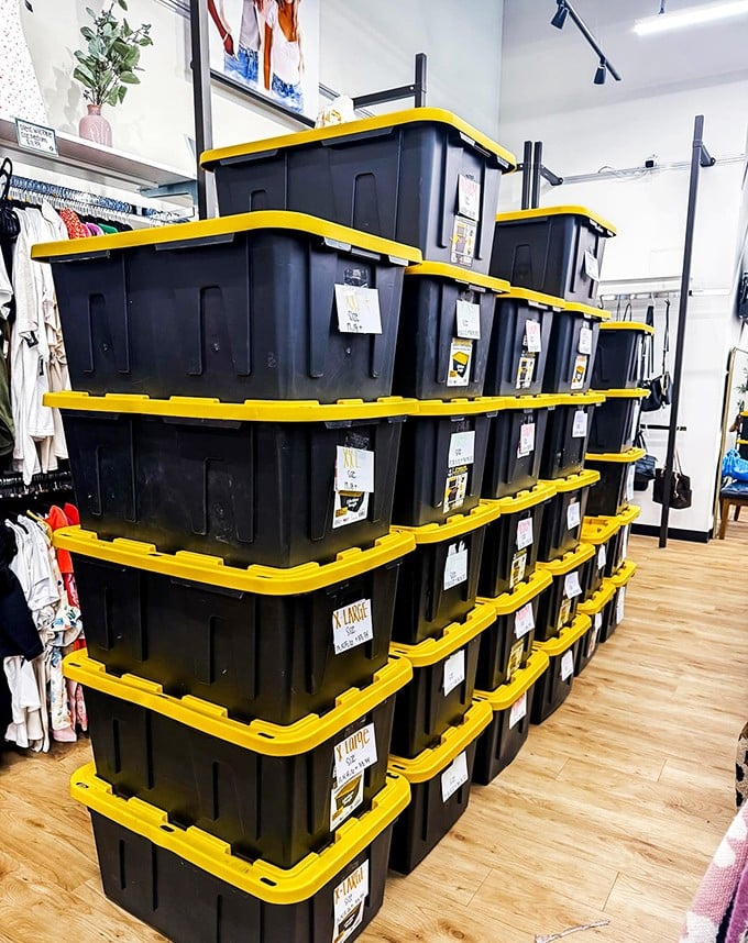 Behind-the-scenes magic &ndash; these storage bins hold tomorrow's treasures, waiting for their moment in the spotlight.