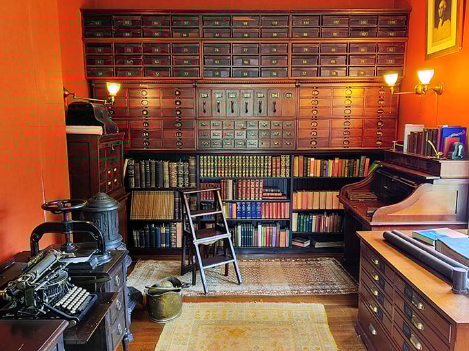 This library would make Belle from Beauty and the Beast reconsider her castle upgrade—vintage organization meets intellectual playground.