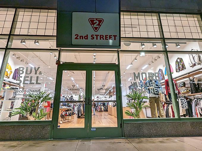 Those big windows showcase carefully curated secondhand fashion that rivals any trendy boutique's selection.