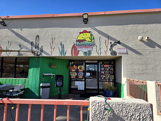 El Sabroso's cheerful cactus mural welcomes you to hot dog paradise. The drive-thru makes it dangerously easy to satisfy cravings.
