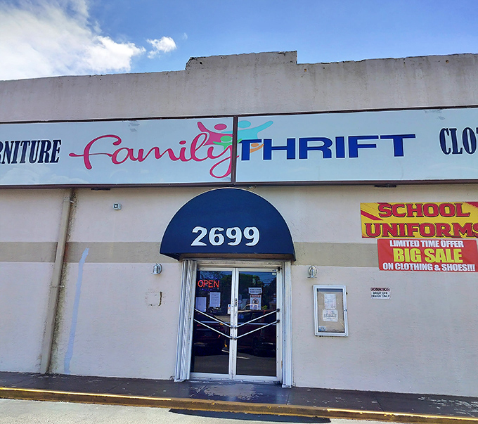 Family Thrift's simple storefront hides a wonderland of affordable furniture waiting to be discovered.