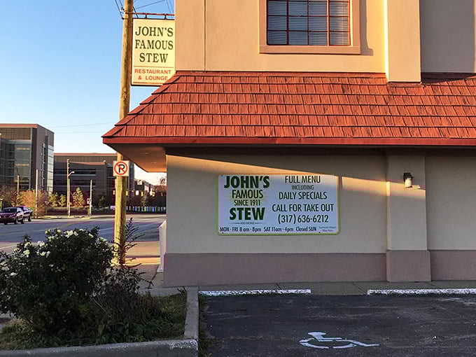 John's Famous Stew has been serving comfort food since 1911 &ndash; that weathered sign isn't just decoration, it's a promise of time-tested deliciousness.