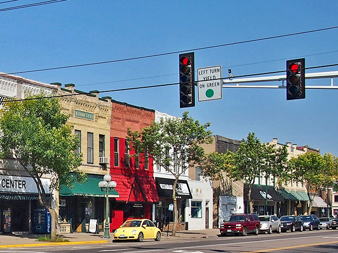 Colorful storefronts line Little Falls' affordable downtown, where Social Security dollars stretch further among local businesses and charming architecture.