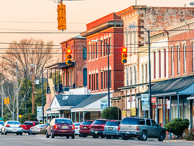 Historic charm meets small-town affordability in Selma's downtown district, where brick buildings and traffic lights create a nostalgic Main Street America vibe.