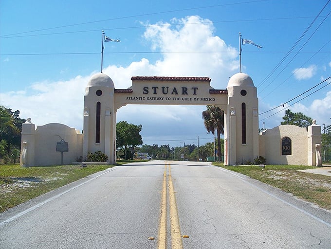 Stuart's grand archway is like the pearly gates to retirement heaven&mdash;except you don't have to die to get in, just drive through.