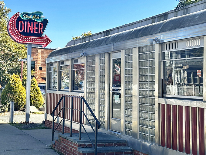 The West Side Diner's vintage neon sign and classic dining car design &ndash; a time machine that serves incredible pancakes.