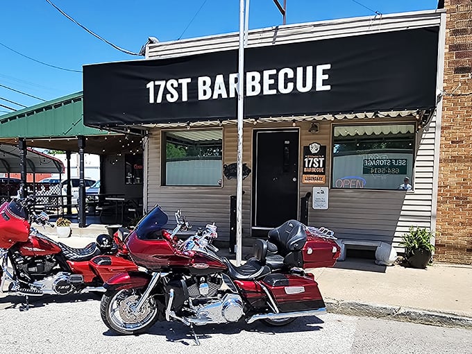 17th Street Barbecue (Murphysboro): Motorcycles lined up outside&mdash;even road warriors know when to stop and pay homage to proper BBQ craftsmanship.
