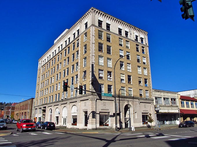 Aberdeen's impressive Becker Building stands like a sentinel, watching over the town that Kurt Cobain once called home.