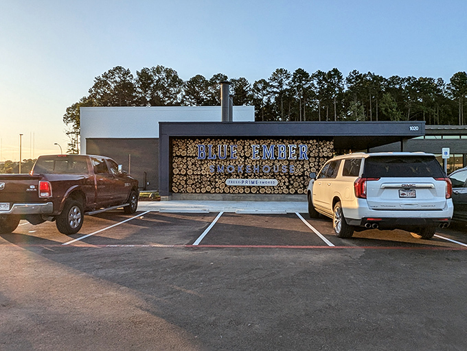 Contemporary design meets timeless technique! Blue Ember's sleek exterior houses pitmasters who know exactly how to balance tradition with tasteful innovation.