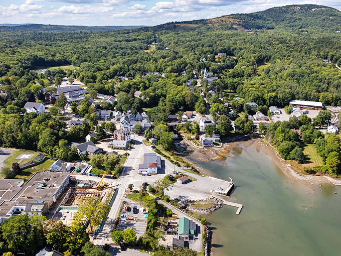 Blue Hill's harbor view from above showcases the natural beauty that makes this affordable coastal town a retiree's dream come true.
