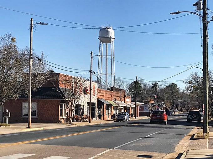 Tree-lined streets and historic brick buildings create the perfect backdrop for leisurely strolls through downtown Broadway's welcoming atmosphere.