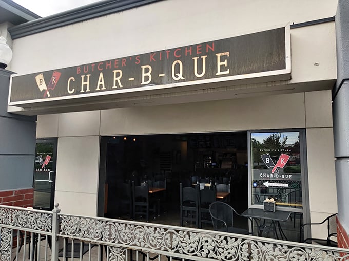 Modern meets traditional at Butcher's Kitchen. That "Char-B-Que" sign signals this isn't your average smoke joint.