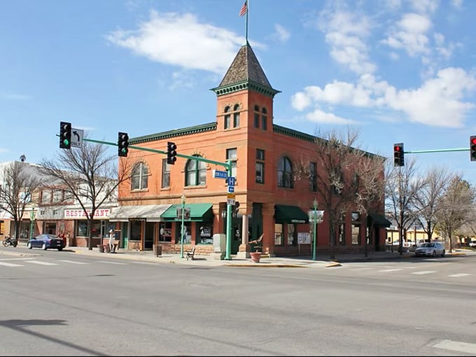What a gorgeous day in Delta! Check out this historic corner building with its unique tower and flagpole.
