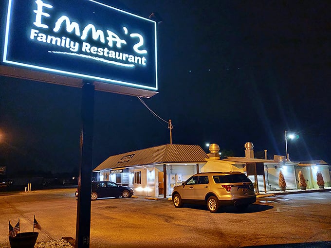 By night, Emma's glowing sign becomes a beacon for those seeking breakfast for dinner&mdash;the ultimate comfort food rebellion.