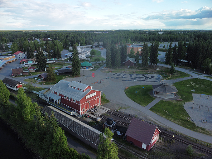 From this bird's eye view, Fairbanks reveals its charming blend of historic buildings and natural beauty.