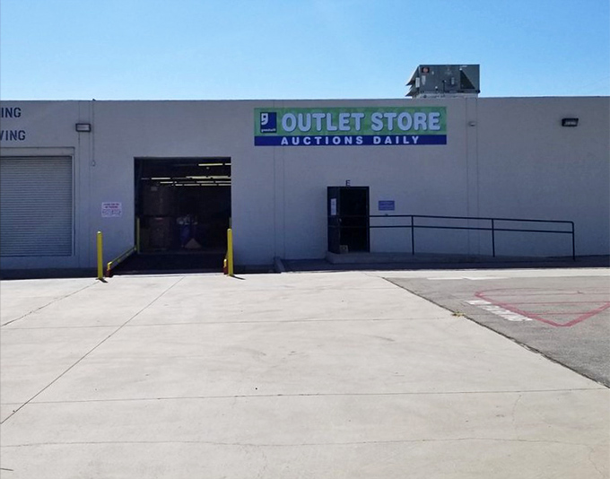 The unassuming exterior hides auction excitement within. This Goodwill location turns furniture shopping into a competitive sport&mdash;may the best bidder win!