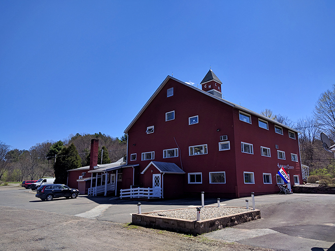 The iconic red barn at Kev's creates a picture-perfect backdrop for serious treasure hunting.