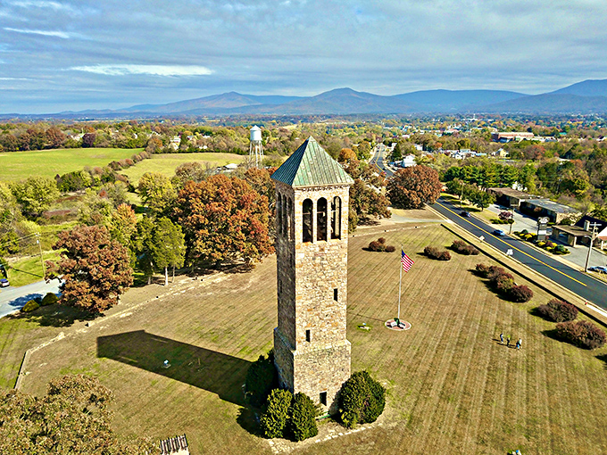The colorful storefronts of Luray's main street offer a warm welcome, like the town is giving you a collective hug.