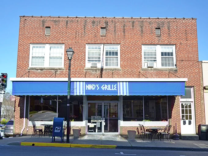Historic brick buildings and blue awnings create the perfect setting for unexpected culinary adventures in Lexington.