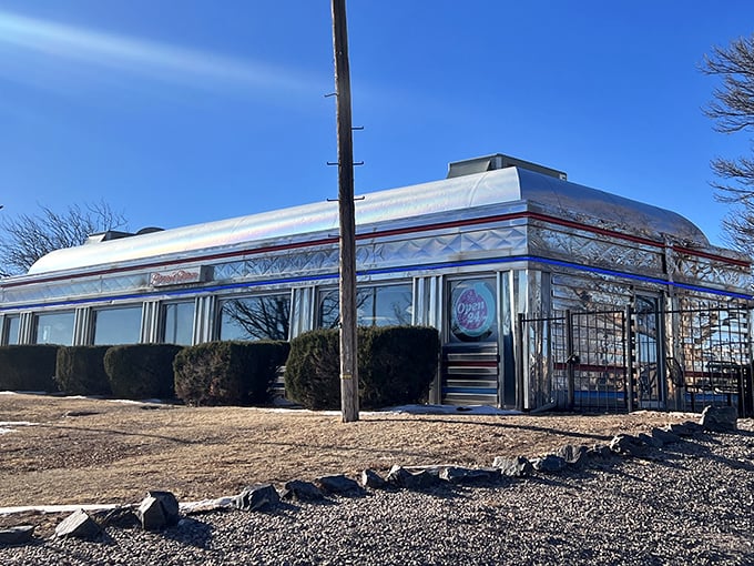 The classic American diner, shining like a silver beacon in the New Mexico sun. Slide into a booth and slide back in time.