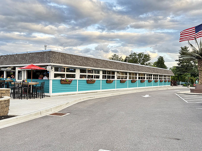 The breezy blue exterior of Silver Spring House is just the appetizer to the chicken feast that awaits within.