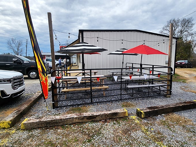 Those picnic tables aren't just seating &ndash; they're front-row tickets to one of Mississippi's best BBQ performances.