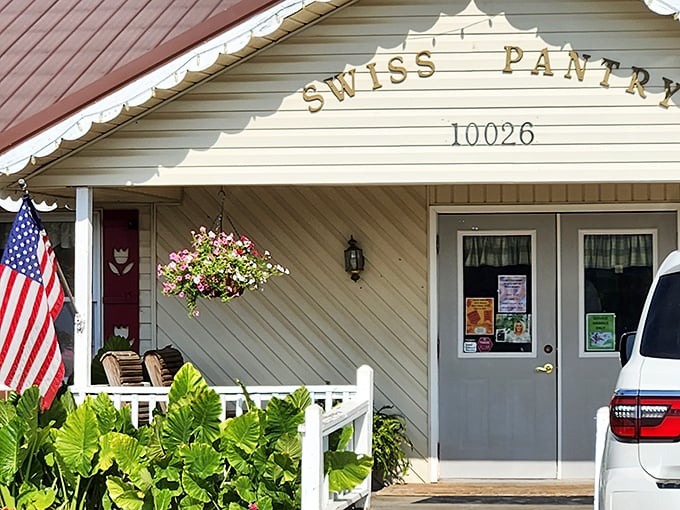 Rocking chairs and American flags &ndash; Swiss Pantry's front porch invites you to slow down and savor the simple things.