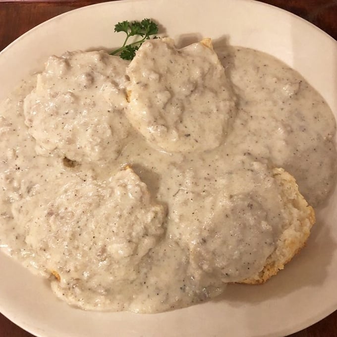 Biscuits and gravy that would make your Southern grandmother nod in approval&mdash;a cloud-like sea of peppery comfort food that demands to be savored.