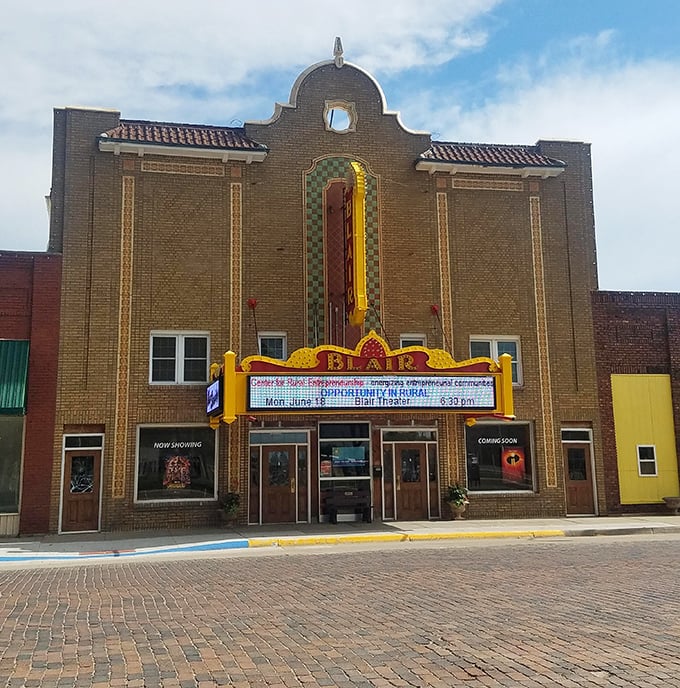 The Blair Theater's magnificent marquee lights up downtown Belleville, promising first-run movies at prices that feel like a time-travel bargain.