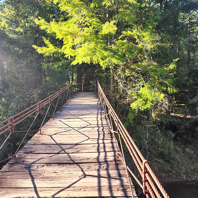 This wooden bridge beckons like something from a Robert Frost poem, promising adventures that make "the road less traveled" worth every step.