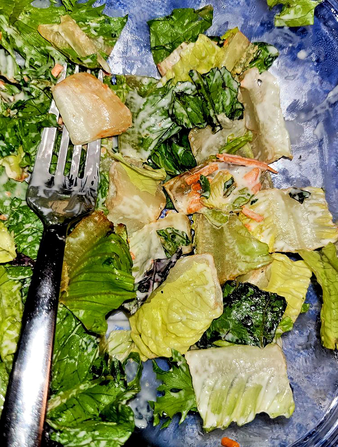 Even the salads get the respect they deserve. Fresh, crisp greens that haven't been sitting in a sad plastic container since last Tuesday.