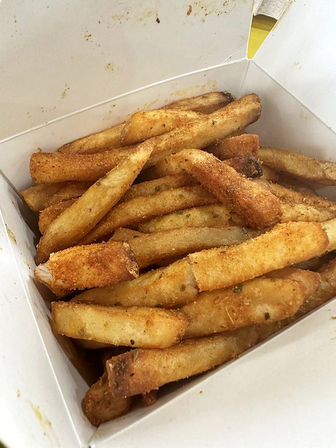 These aren't just fries – they're golden vessels of potato perfection, seasoned with what appears to be actual magic.