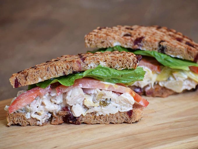 This chicken salad sandwich on cranberry bread is what happens when lunch gets dressed for a special occasion. Fancy without being pretentious.
