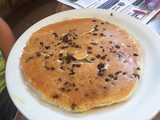 A chocolate chip pancake that makes you understand why breakfast deserves its "most important meal" status. Fluffy, golden, and studded with melty goodness.
