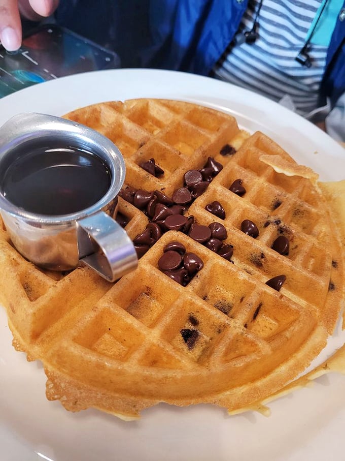 This chocolate chip waffle doesn't just satisfy a sweet tooth—it throws a full-blown carnival for it, complete with maple syrup waterslides.