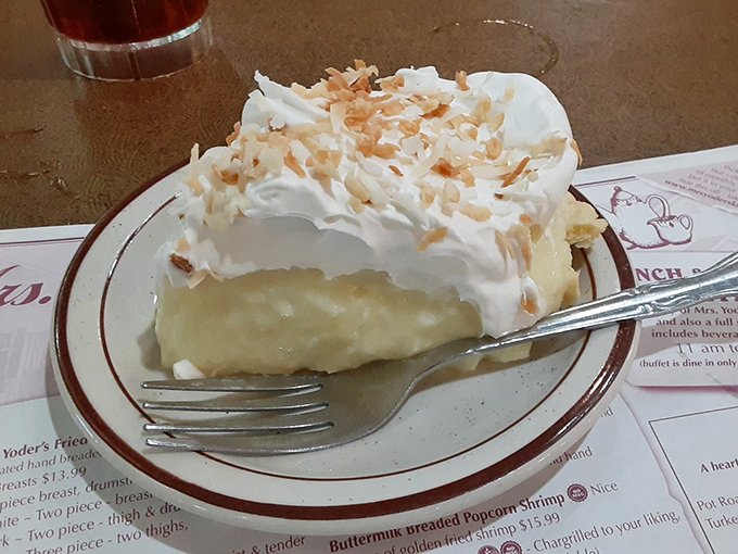 Coconut cream pie topped with enough whipped cream to make you forget you ever heard the word "diet."