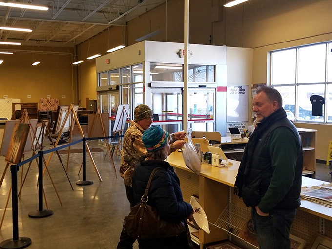 At the checkout counter, today's treasures become tomorrow's heirlooms as shoppers complete their bargain-hunting expedition.