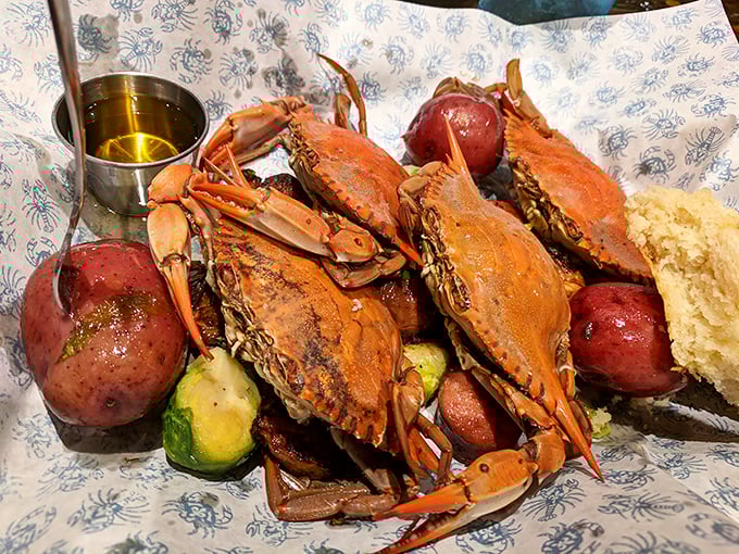 These blue crabs aren't just dinner; they're an interactive experience. Crack, dig, savor, repeat&mdash;with butter as your trusty sidekick.