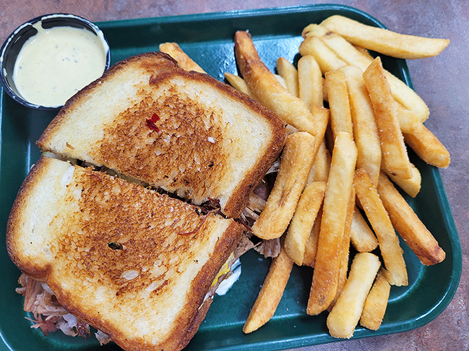A Cuban sandwich done right, with all that melty cheese and savory meat creating pure lunchtime magic here.