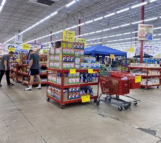 The "Item of the Week" display, where shoppers circle like bargain sharks sensing blood in the retail waters.