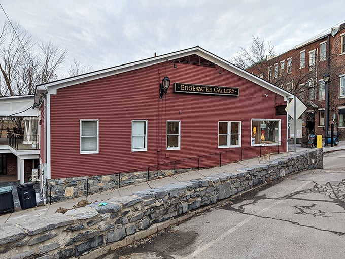 Edgewater Gallery's classic red New England exterior houses contemporary art with a view&mdash;proving that tradition and innovation make excellent neighbors in Middlebury.