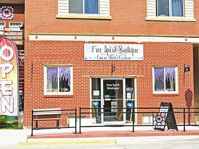 Free Spirit Boutique brings a splash of color to Main Street. Those lavender window displays are practically aromatherapy for the eyes.