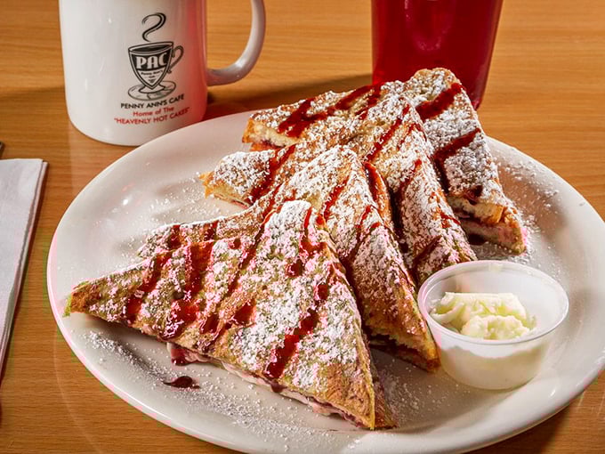 French toast that's dressed for success with powdered sugar, strawberry sauce, and whipped cream&mdash;the breakfast equivalent of wearing your Sunday best.