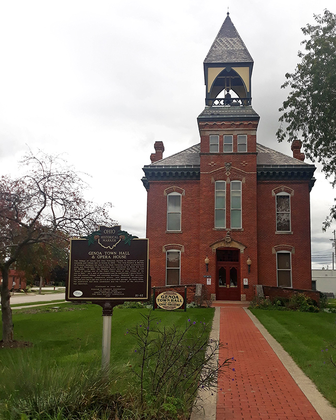 The magnificent Genoa Town Hall and Opera House brings Victorian architectural splendor to small-town Ohio, complete with historical marker.