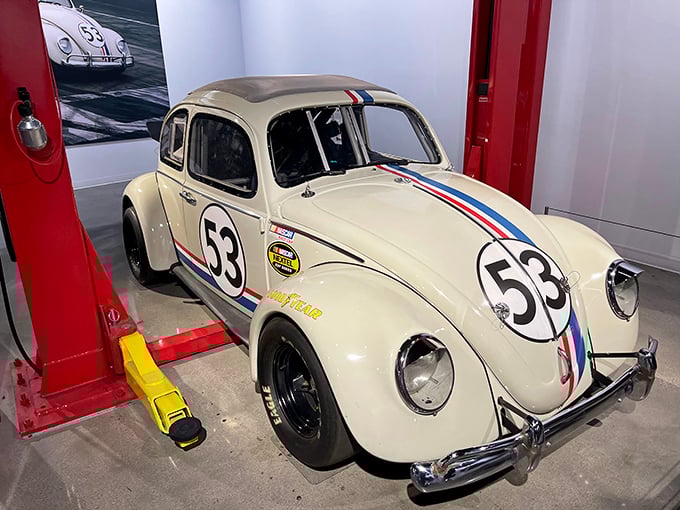 Herbie, the Love Bug (#53), sits race-ready and adorable as ever &ndash; proof that personality goes further than horsepower in winning hearts.