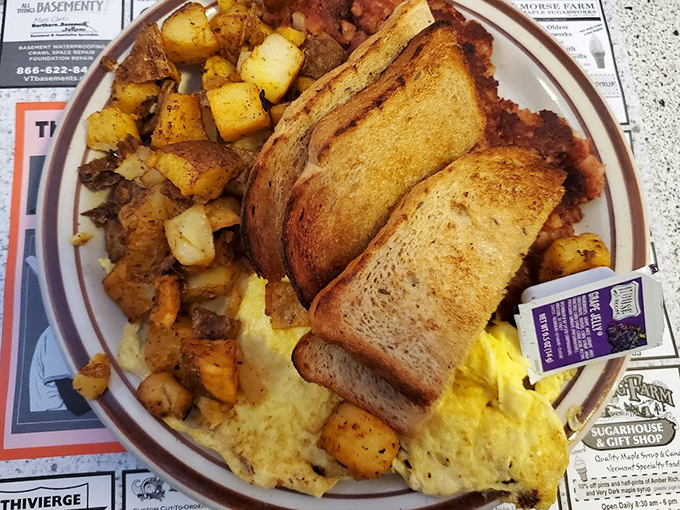 The breakfast plate that launched a thousand productive days&mdash;eggs, home fries, and toast in perfect harmony.