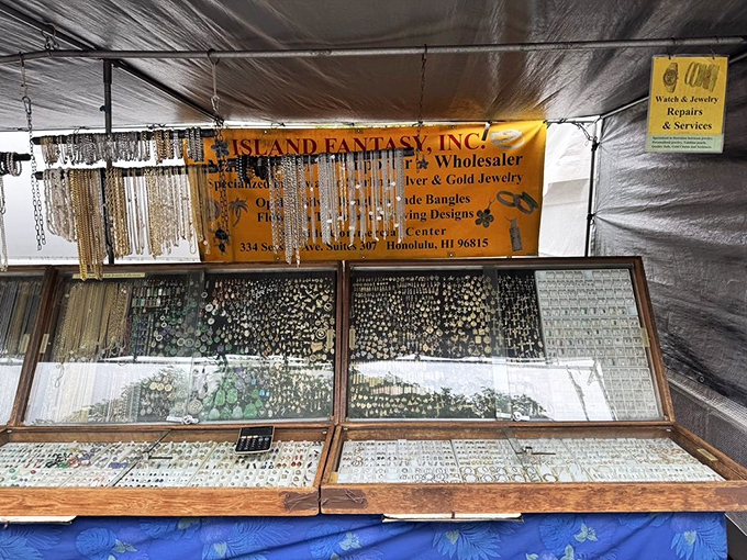 Island Fantasy's jewelry display showcases treasures that would make pirates change career paths. Shiny temptations for every budget!