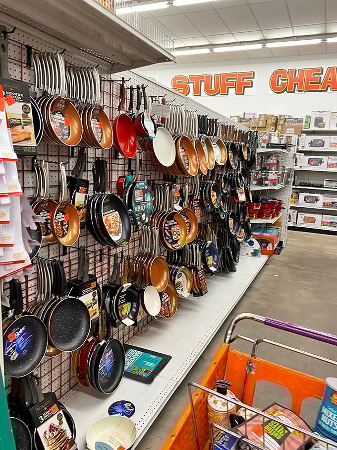 Copper-colored pans hang like culinary medals of honor, promising home-cooked meals worthy of your grandmother's approval.